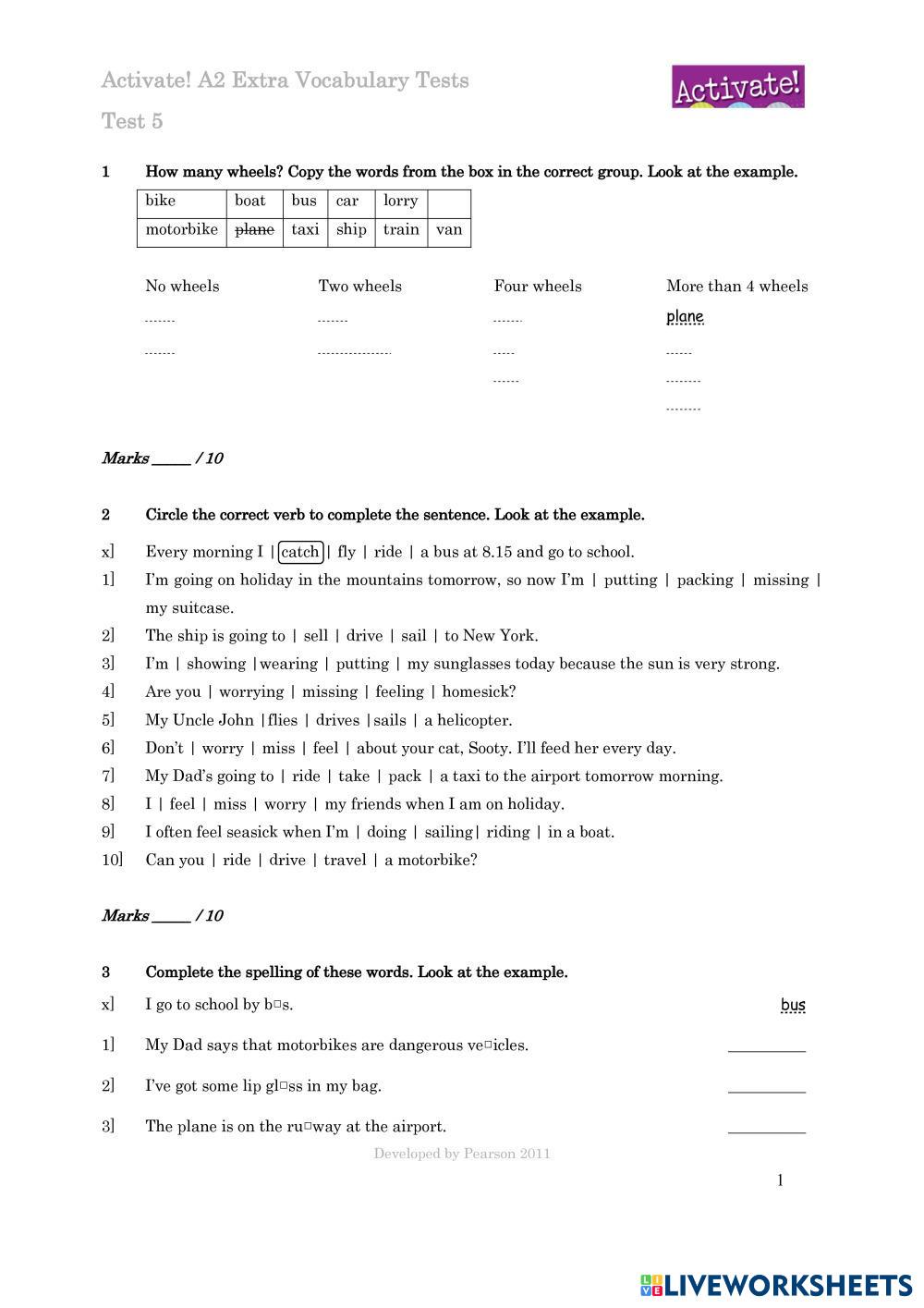 A2 U5 vocab test | Free Interactive Worksheets | 7999930