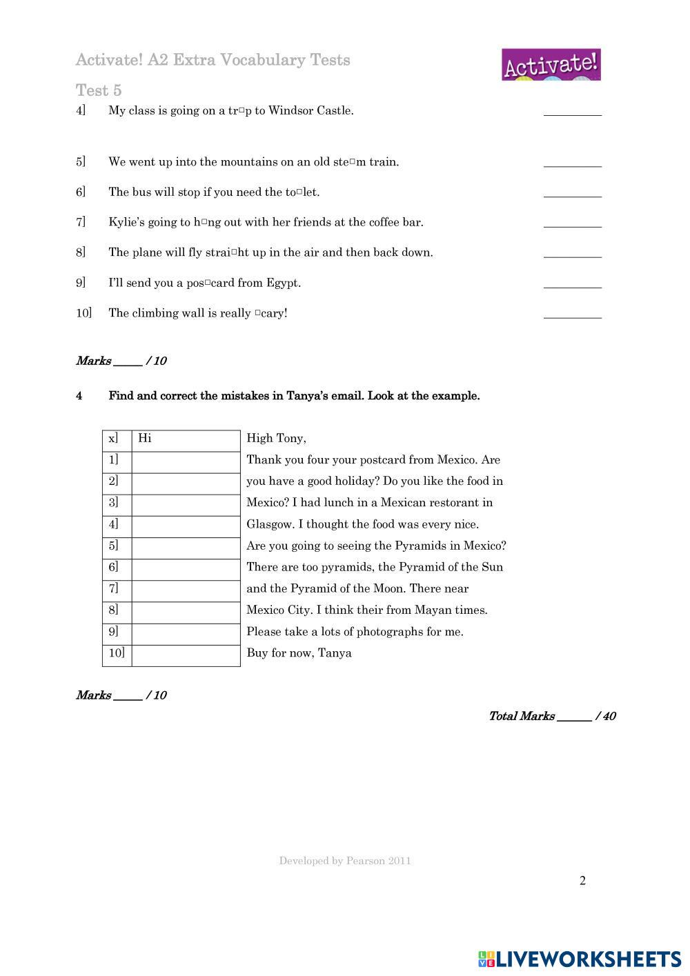 A2 U5 vocab test | Free Interactive Worksheets | 7999930