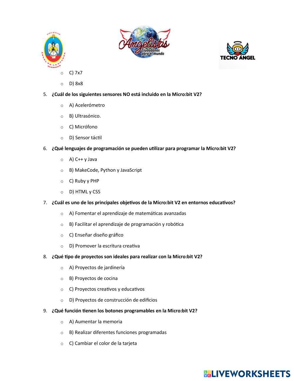 Test Microbit | Free Interactive Worksheets | 8000090