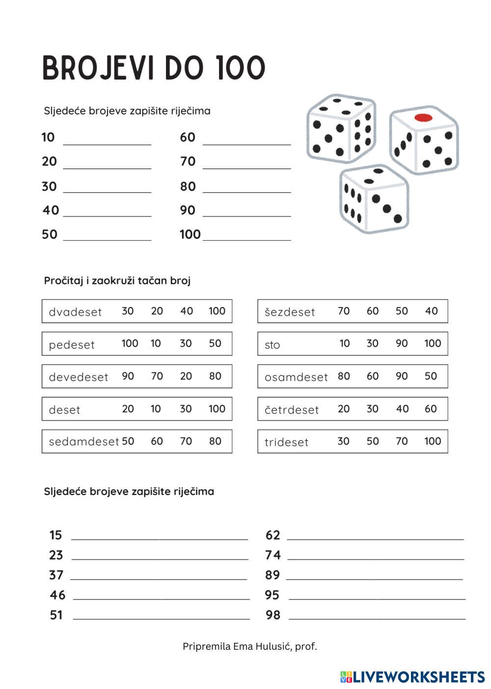 8003236 | Brojevi do 100 | Ema Hulusic | LiveWorksheets