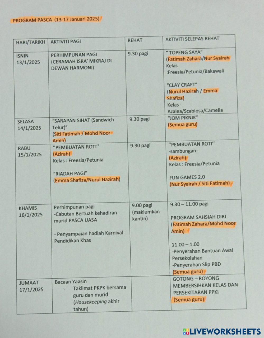 8004238 | JADUAL PROGRAM PASCA 13/01/2025 | itis