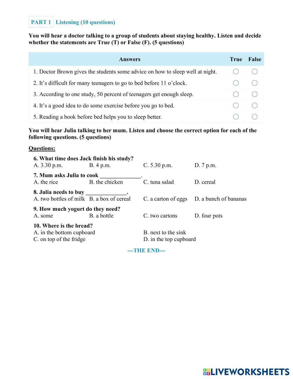 G7 - Unit 7 Lis… | Free Interactive Worksheets | 8005443