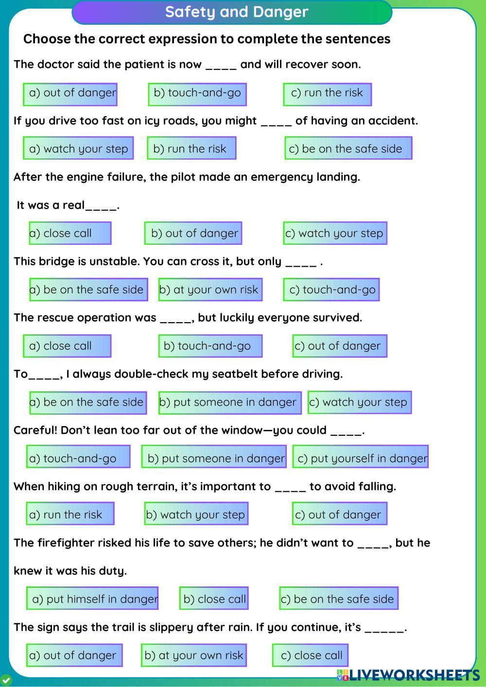 8005760 | Safety and danger | Lyndagsm | LiveWorksheets