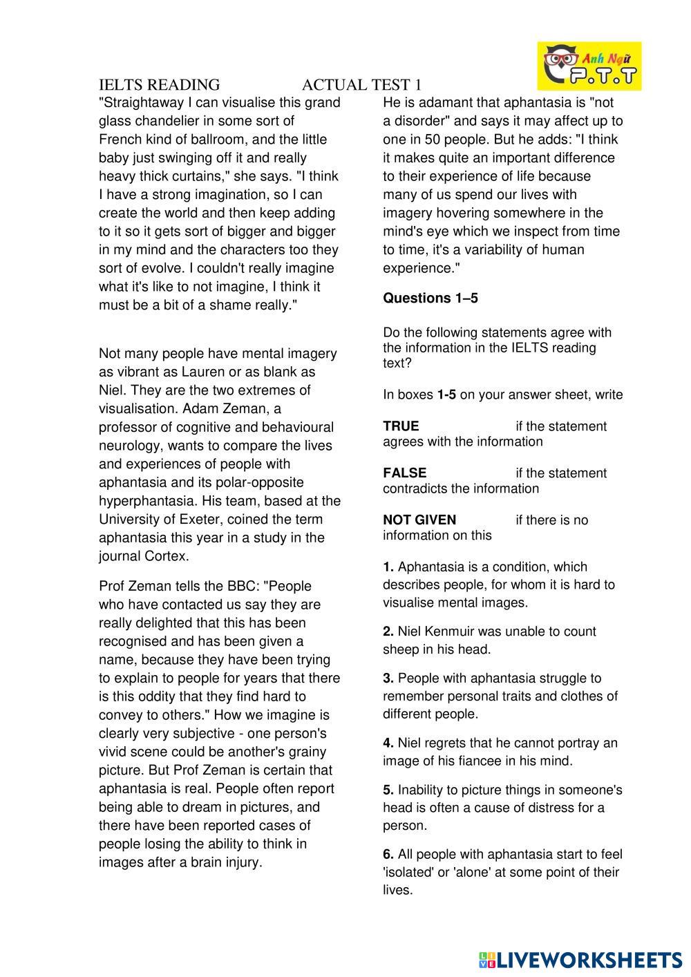 8006437 | IELTS READING FULL TEST 1 P1 | Pham Thu Thao