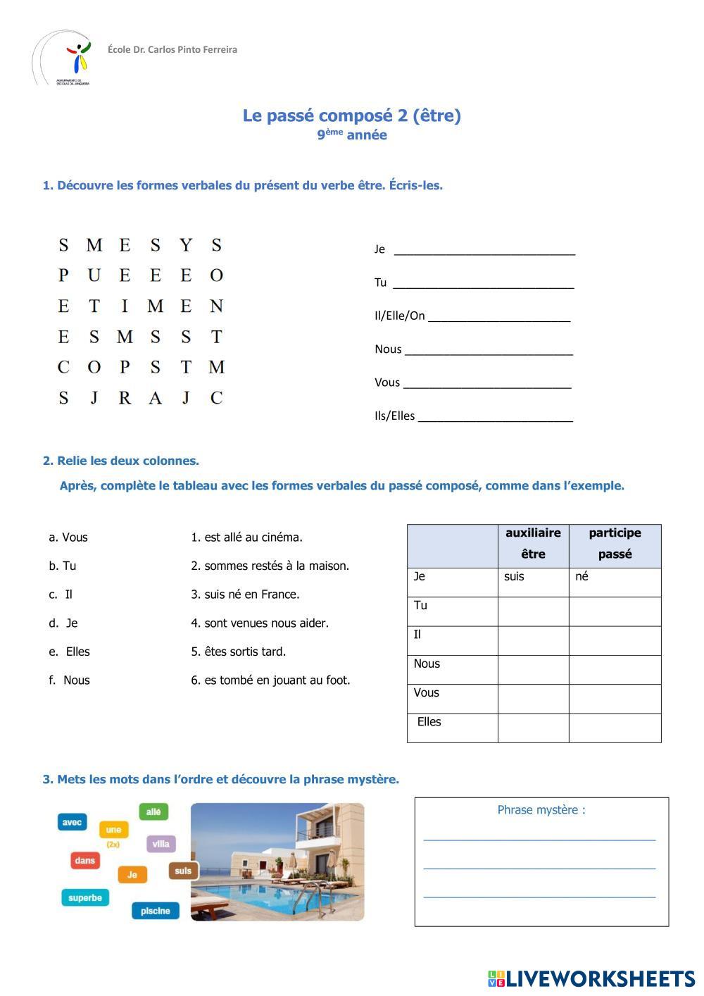 Passé composé a… | Free Interactive Worksheets | 8006859