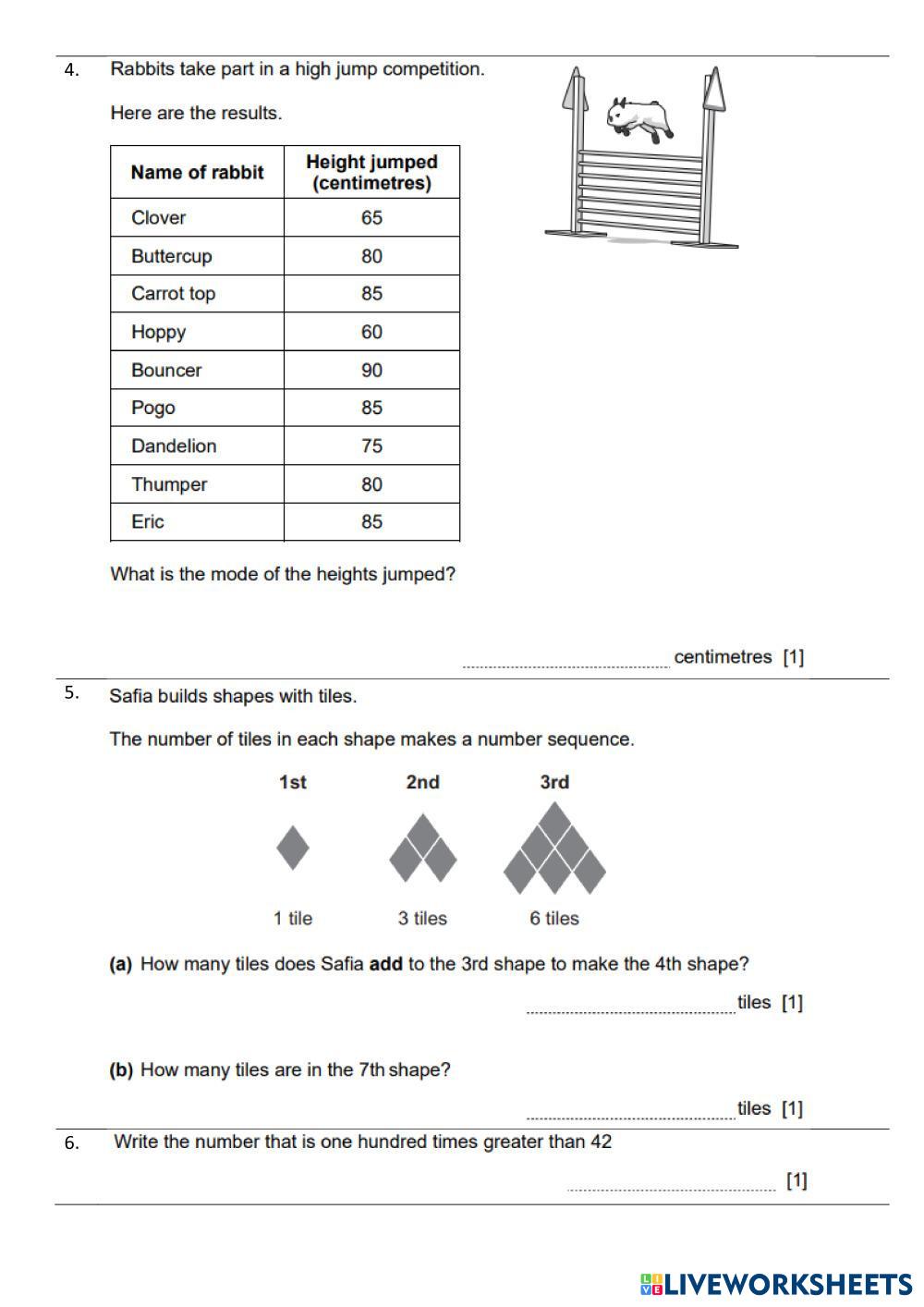 math worksheet year 5