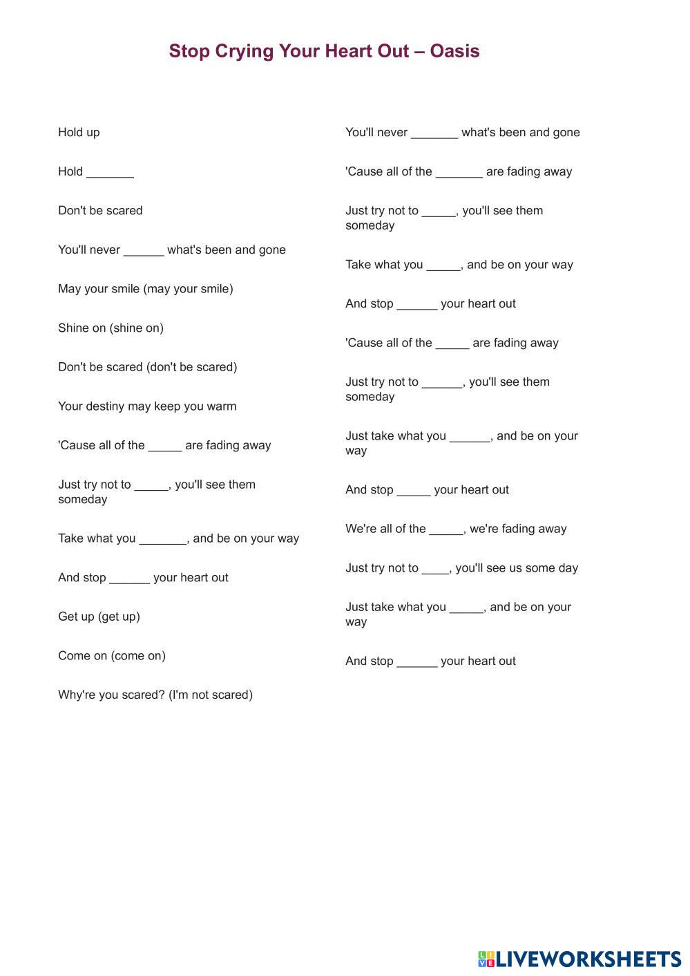 Stop Crying You… | Free Interactive Worksheets | 8008825