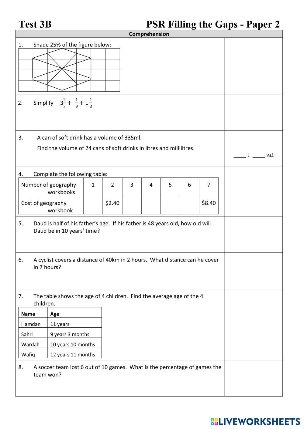 PSR PAPER 2 TES… | Free Interactive Worksheets | 8009800