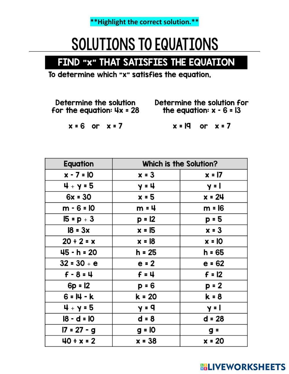 8011423 | Solutions to Equations