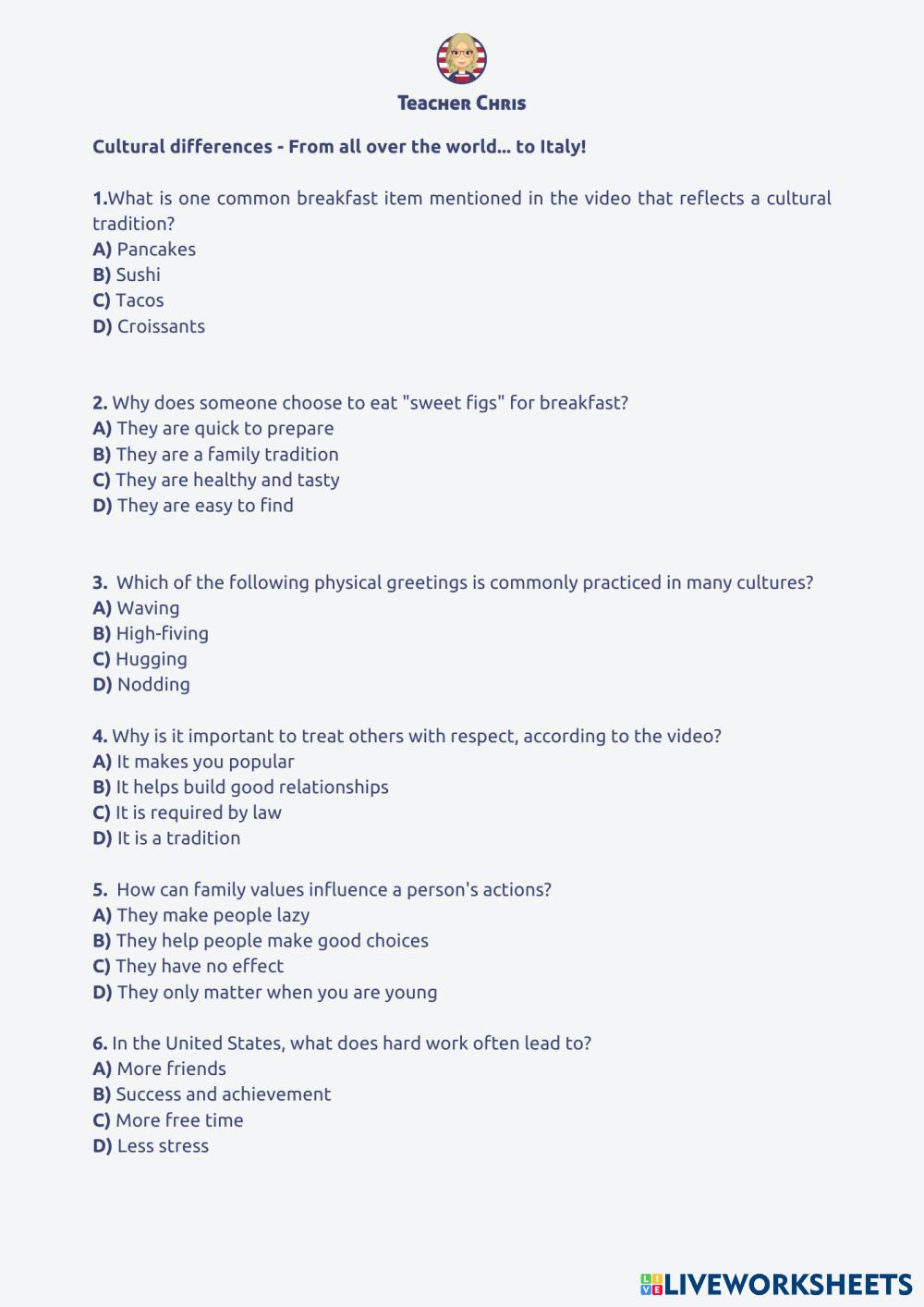 AEF 1 - Video A… | Free Interactive Worksheets | 8017180