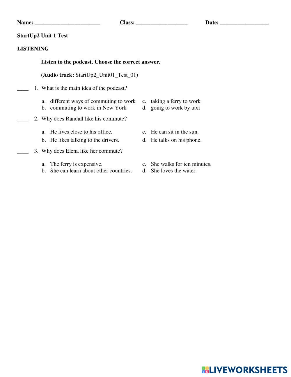 A2-UNIT 1-LISTE… | Free Interactive Worksheets | 8017837