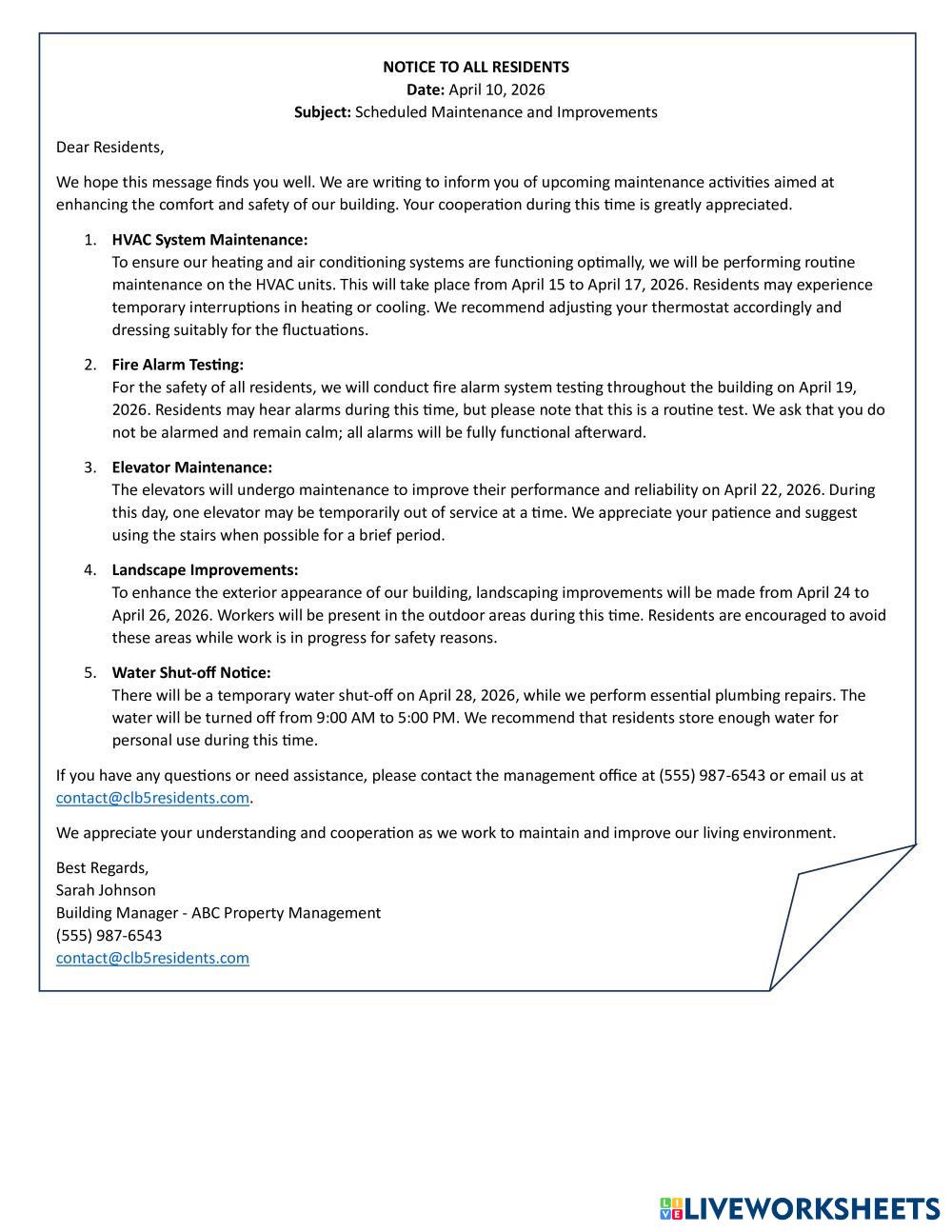 Building Mainte… | Free Interactive Worksheets | 8019368