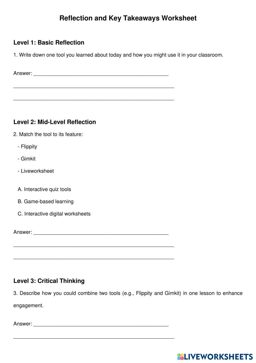 8020035 | Reflection and Key Takeaways Worksheet