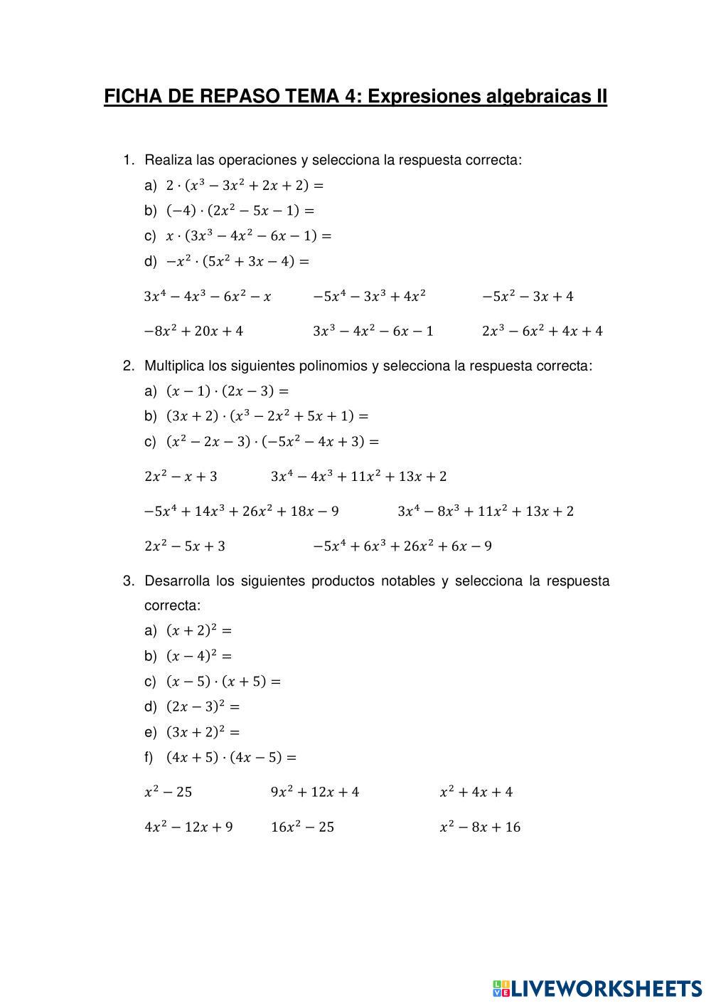 Expresiones alg… | Free Interactive Worksheets | 8020079