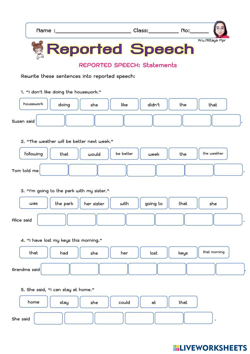 REPORTED SPEECH… | Free Interactive Worksheets | 8020934