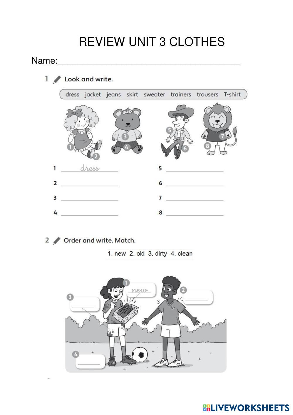 UNIT 3 CLOTHES | Free Interactive Worksheets | 8021632