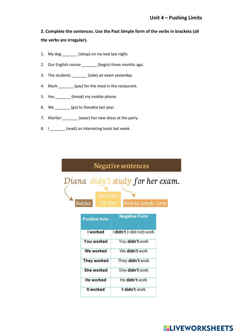 Past Simple Neg… | Free Interactive Worksheets | 8023470