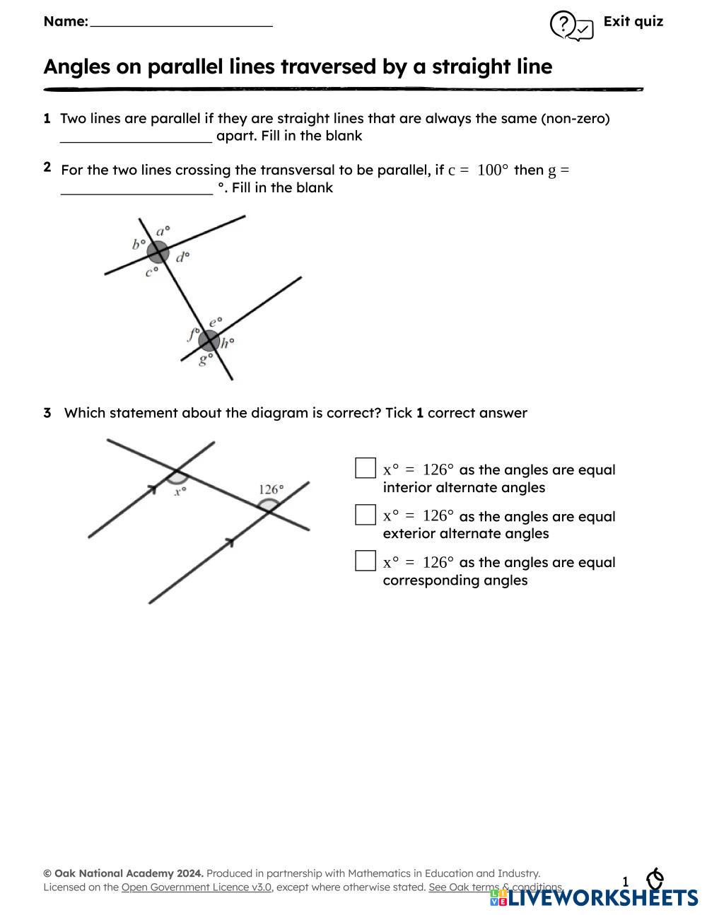 Parallel lines | Free Interactive Worksheets | 8023621