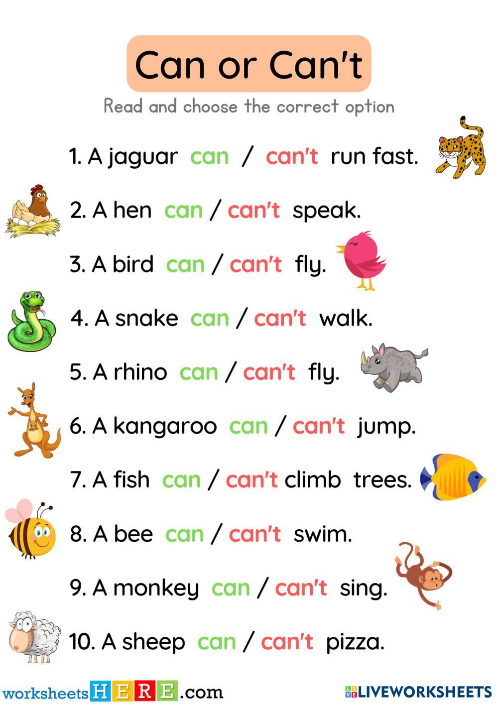 CAN OR CAN'T? | ESL Worksheets | 8242633