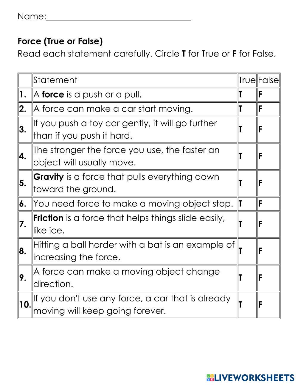 Force | Science Worksheets | 8242792