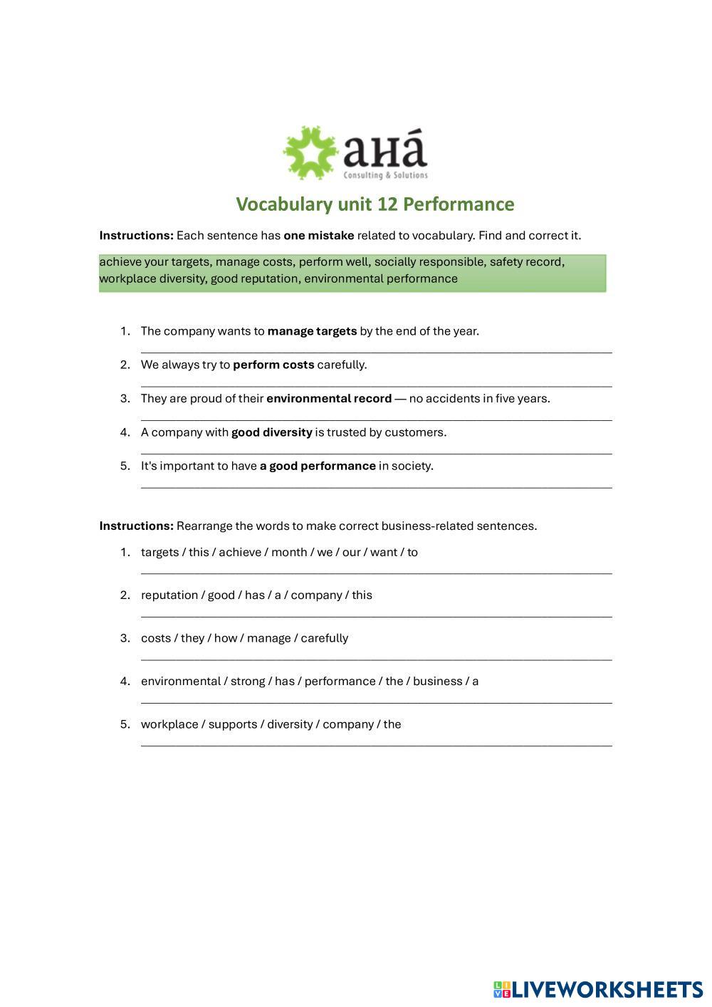 BR A2 U12 Vocab… | English Language Worksheets | 8244057