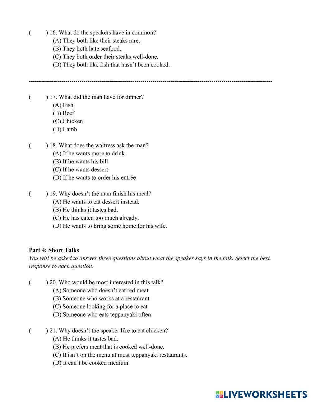 TOEIC Worksheet… | ESL Worksheets | 8250537