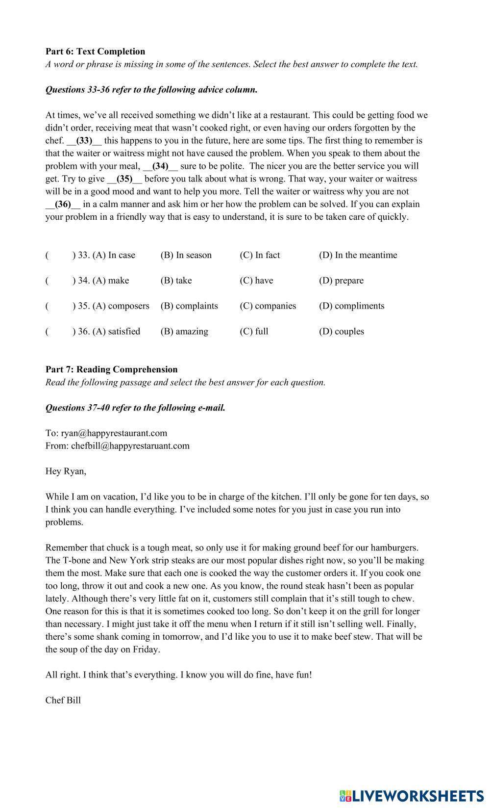 TOEIC Worksheet… | ESL Worksheets | 8250537