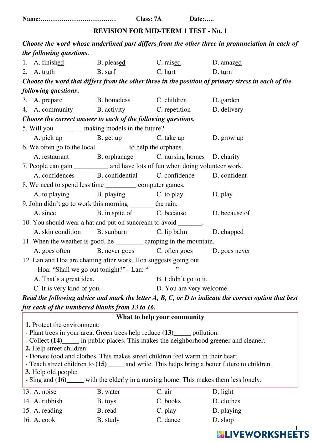 7A - REVISION F… | English Language Worksheets | 8248005