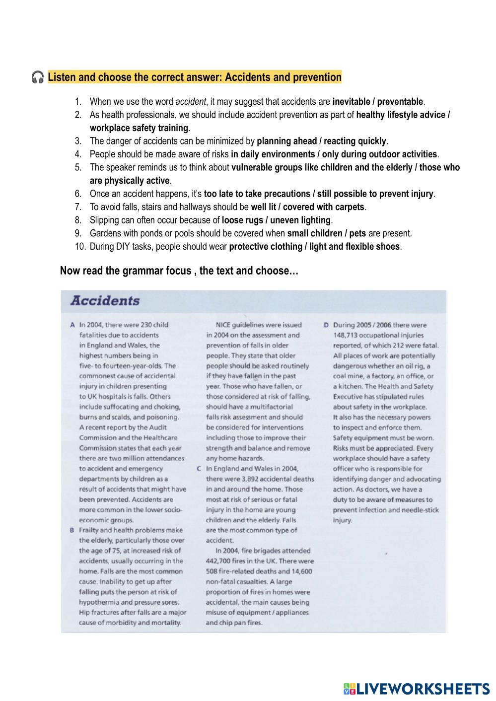 Accident preven… | ESL Worksheets | 8258311