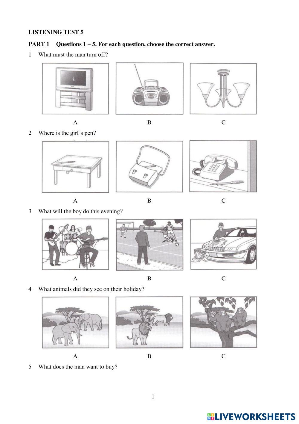 E3 TEST 5 - LIS… | ESL Worksheets | 8279646