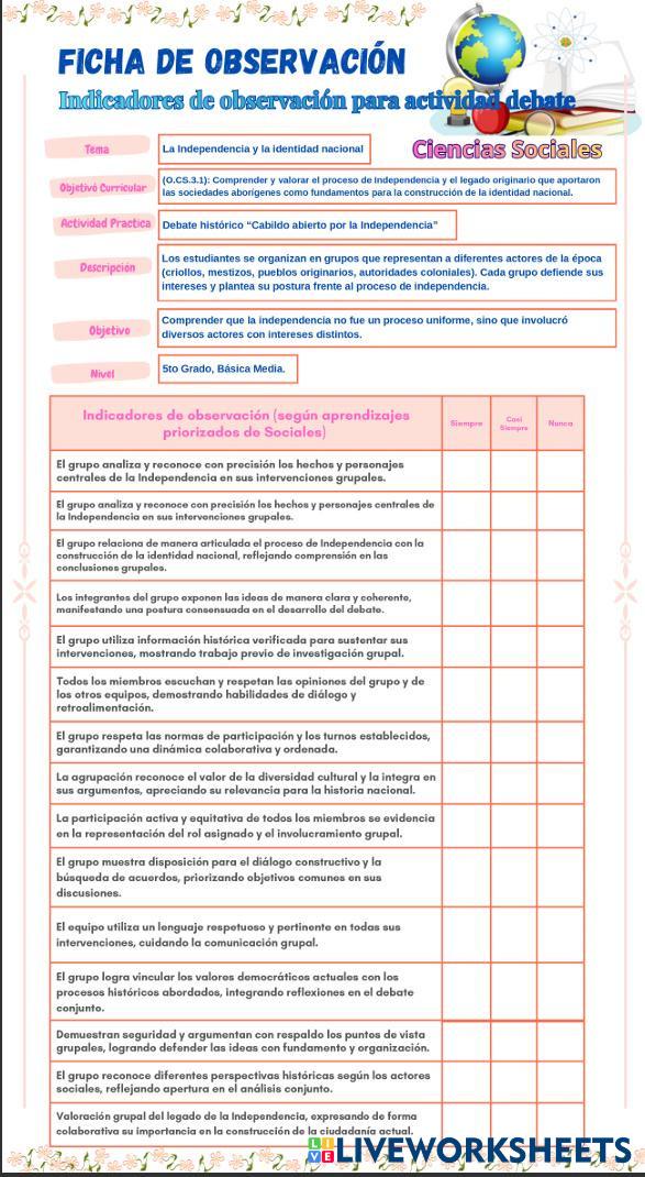 Ficha de Observ… | Social Studies Worksheets | 8283773
