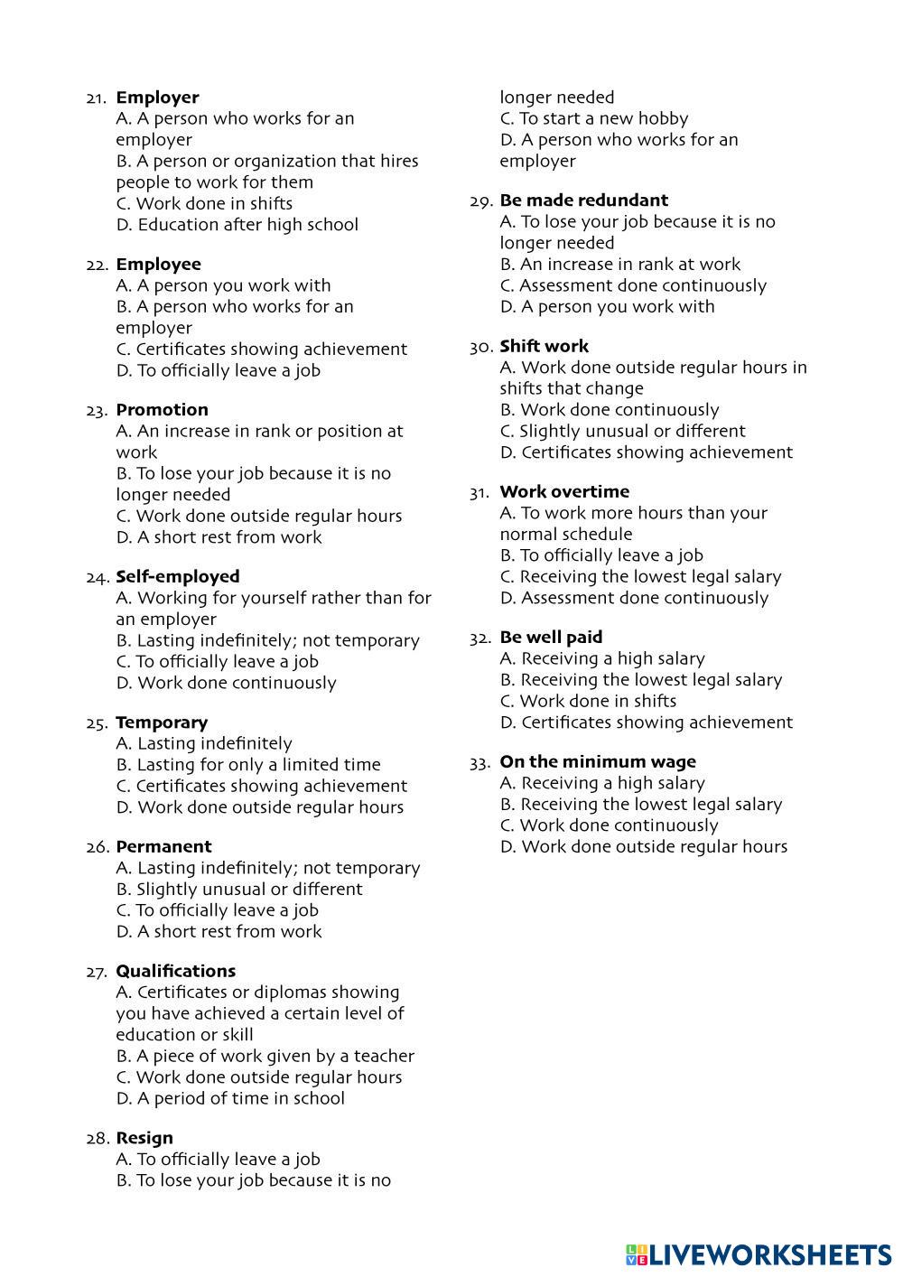 Vocabulary | English Language Worksheets | 8285940