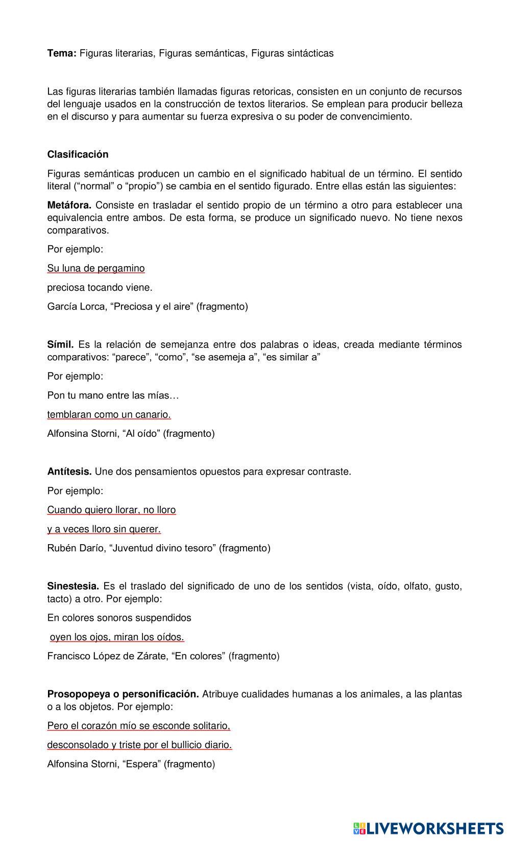 Figuras Literar… | English Language Worksheets | 8286132