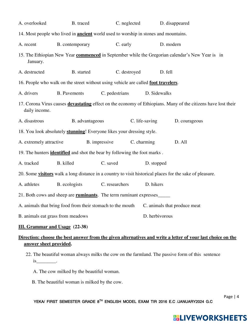 G8 English Yeka… | English Language Worksheets | 8289033