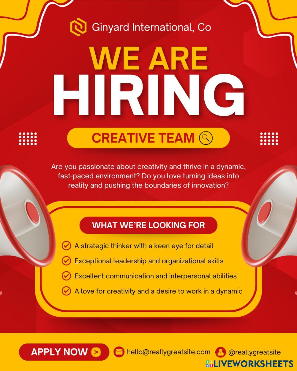 Job Application… | English Language Worksheets | 8289886