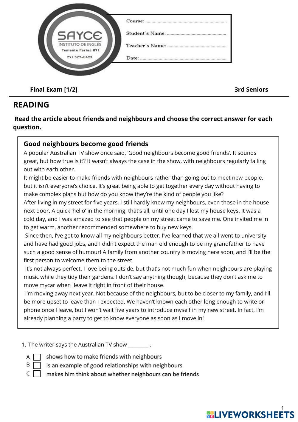 3rd Seniors fin… | English Language Worksheets | 8291627