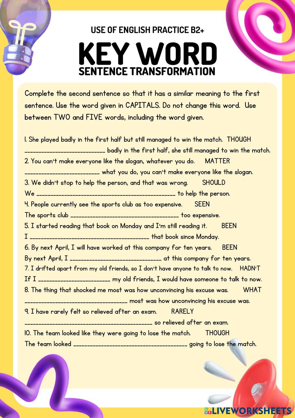 Key Word Senten… | ESL Worksheets | 8291874