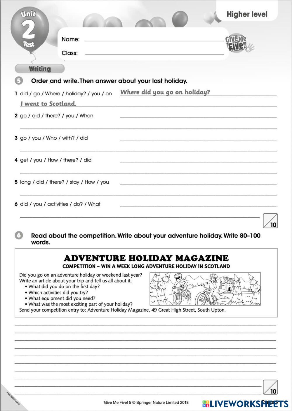 P10_Test Unit 2 | English Language Worksheets | 8296136