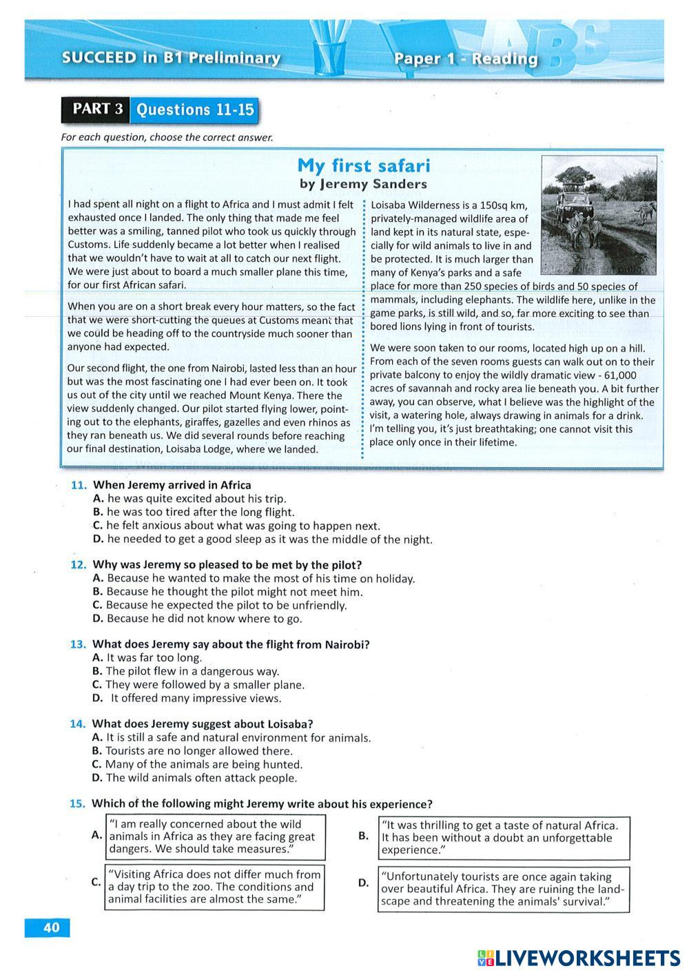 B1 Reading - te… | English Language Worksheets | 8296389