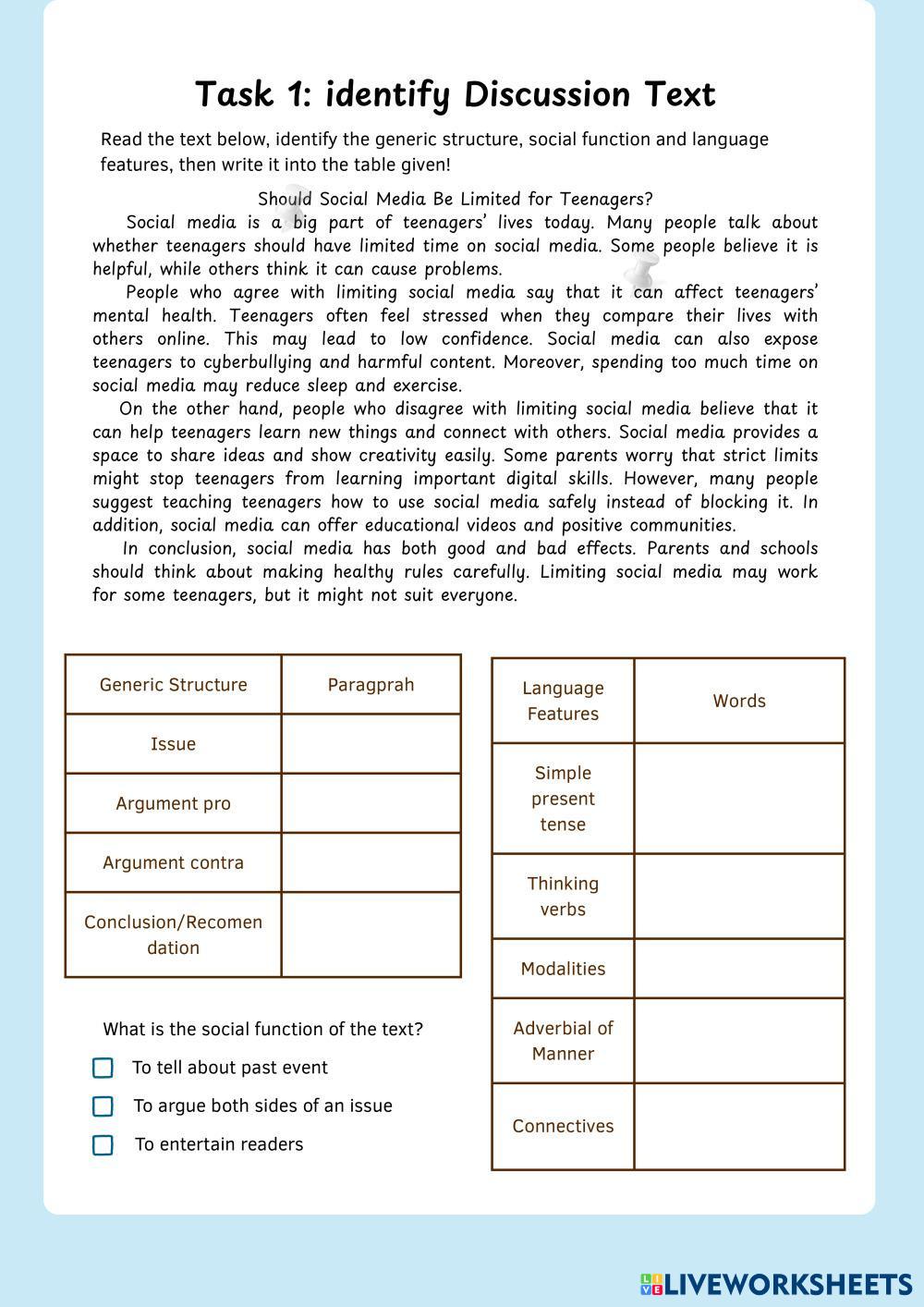 Discussion Text | English Language Worksheets | 8299398