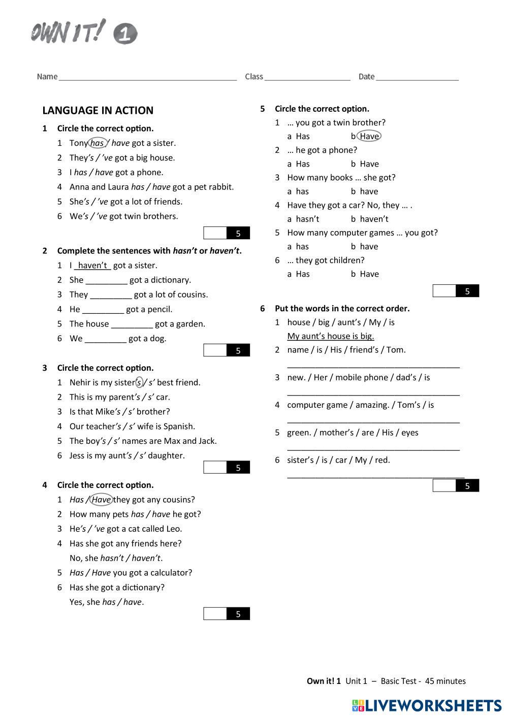 Own it! 1 Unit … | English Language Worksheets | 8310449