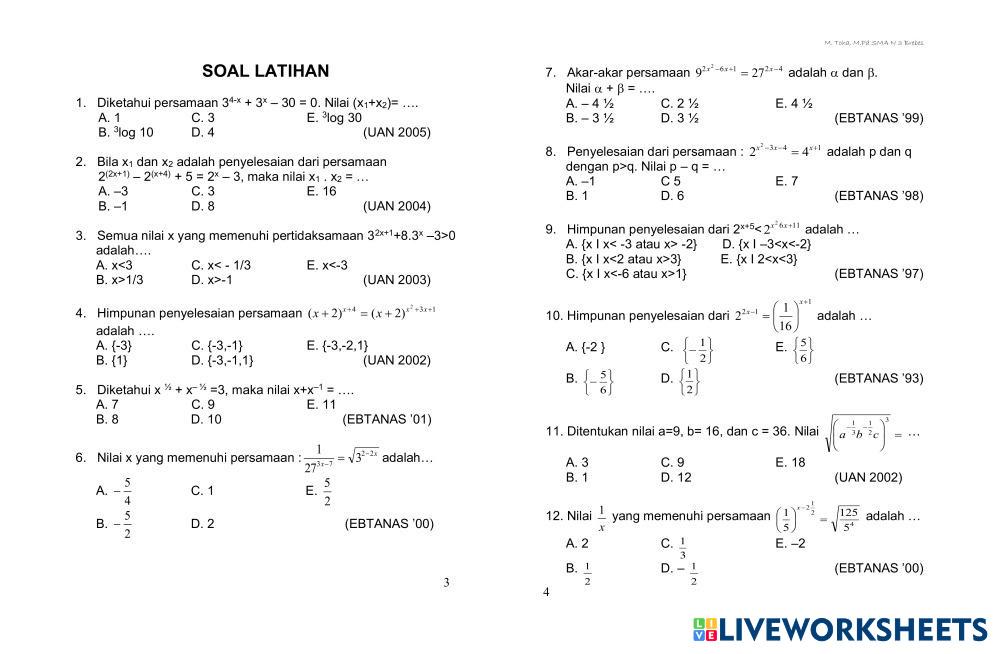 Soal Pilihan Ga… | Math Worksheets | 8313280