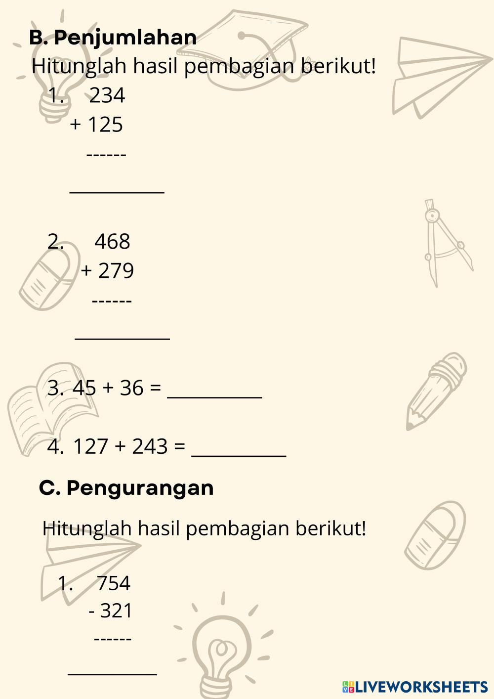 Bilangan dan be… | Math Worksheets | 8315450