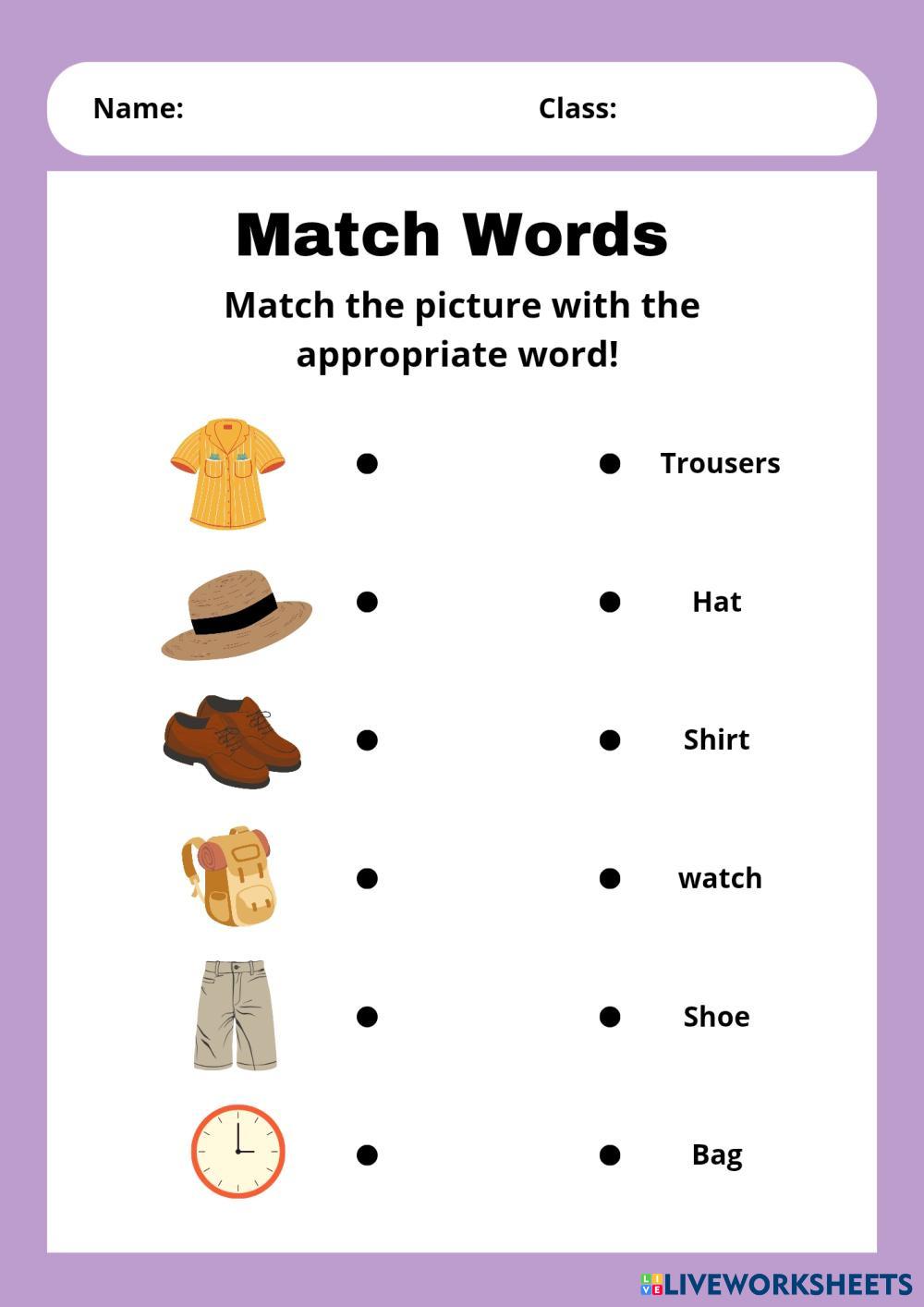 match words | English Language Worksheets | 8324875