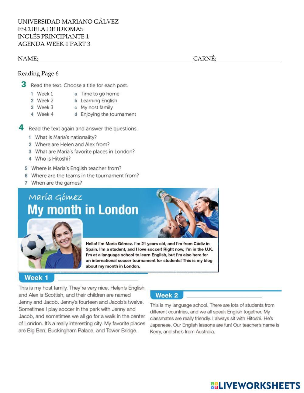 B1 Agenda 3 wee… | Free Interactive Worksheets | 8024434