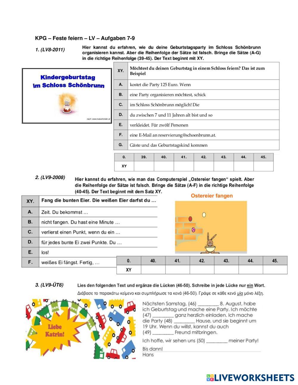 KPG - Feste fei… | Free Interactive Worksheets | 8024644