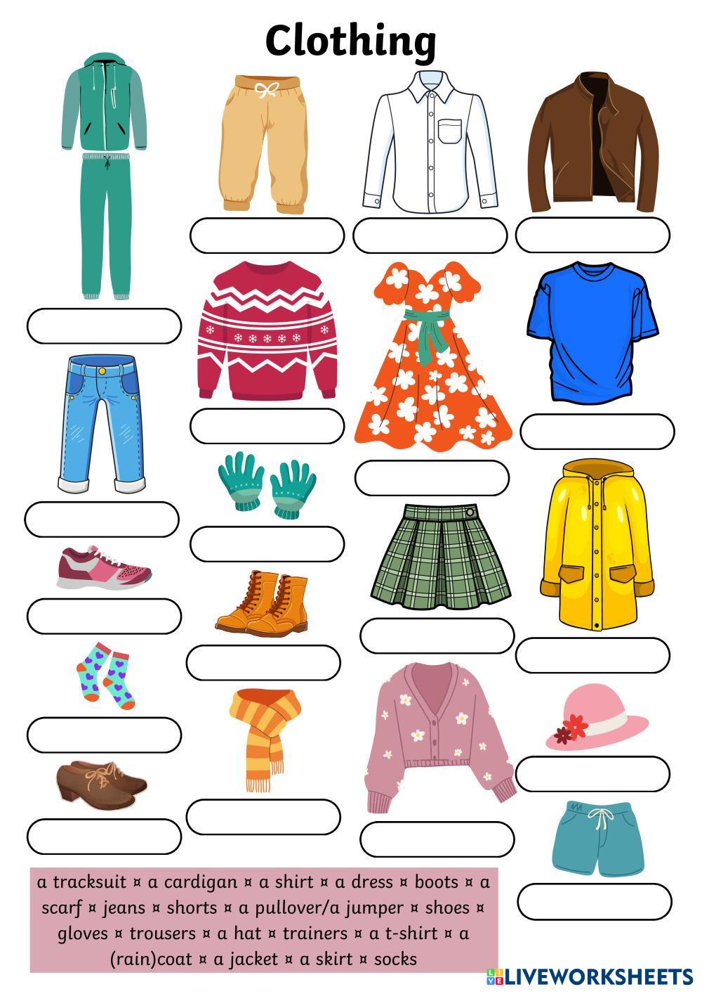 Clothing | Free Interactive Worksheets | 125290
