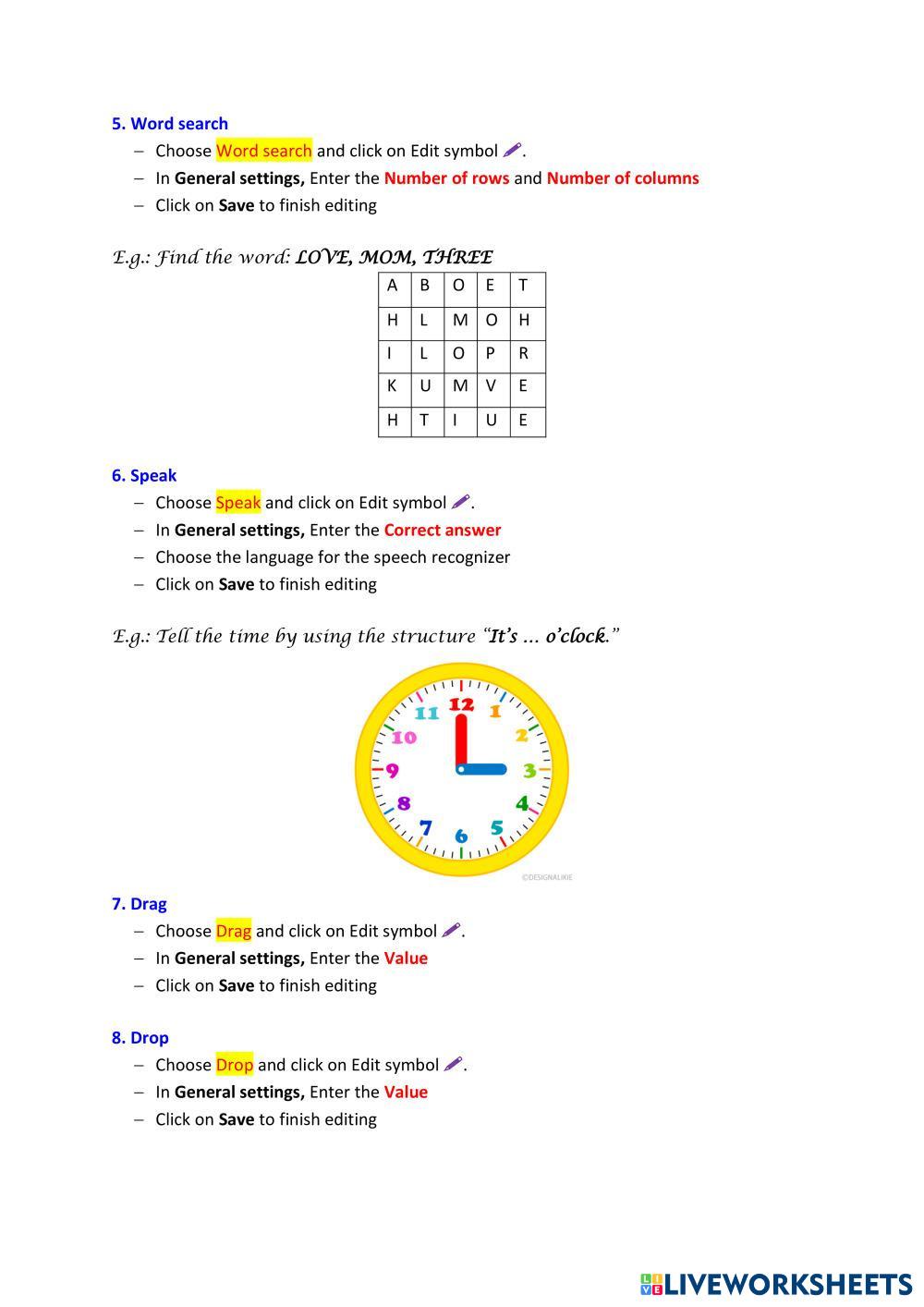 8026581 | 17 Elements of Exercises of Liveworksheets | Võ