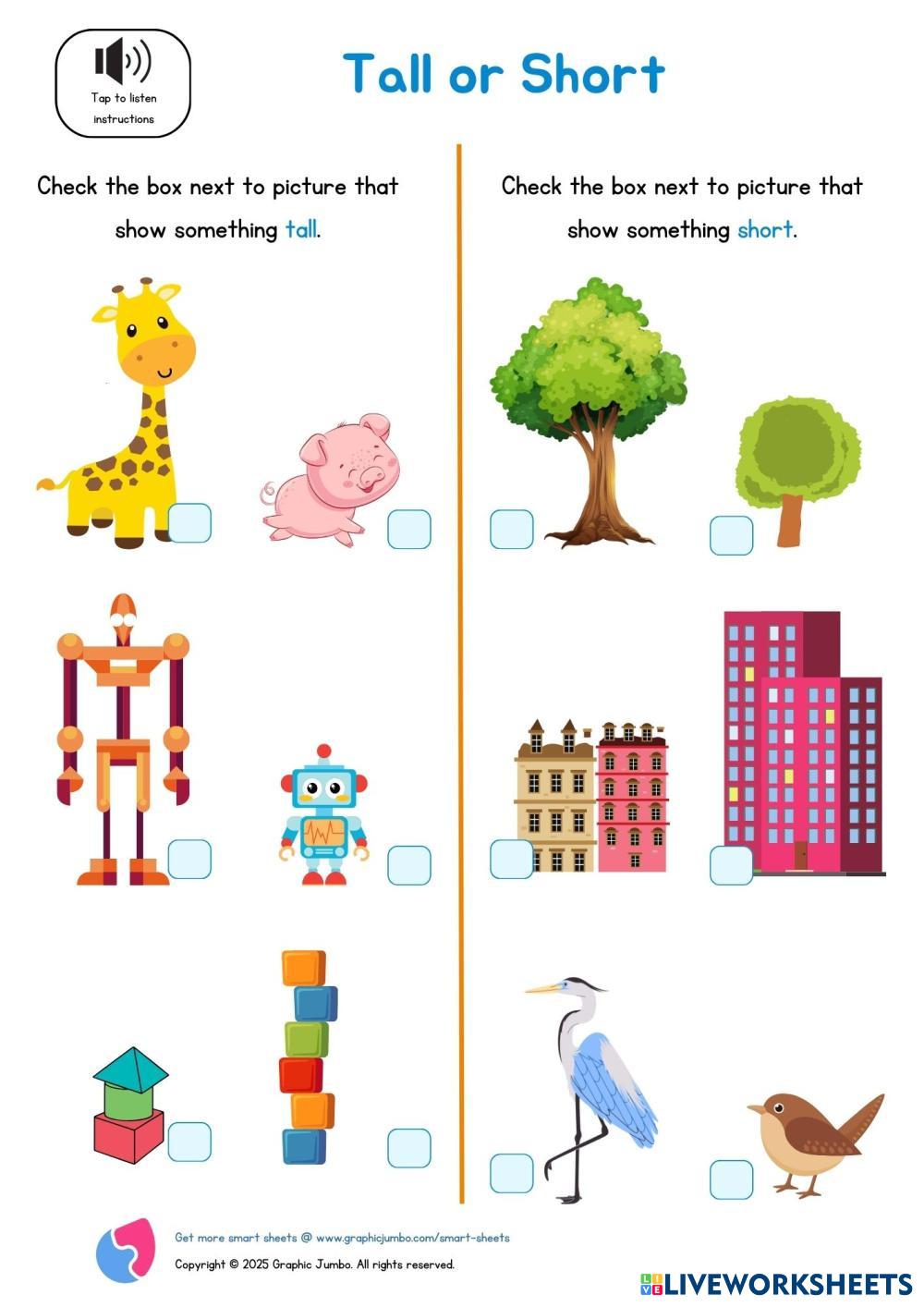 Tall or Short :… | Free Interactive Worksheets | 8026990