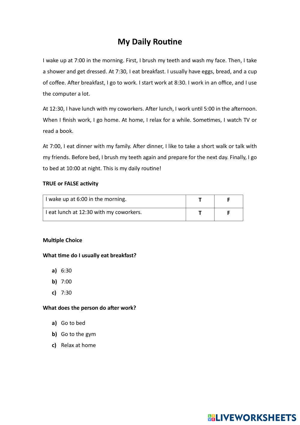 My own Daily Ro… | Free Interactive Worksheets | 8024277